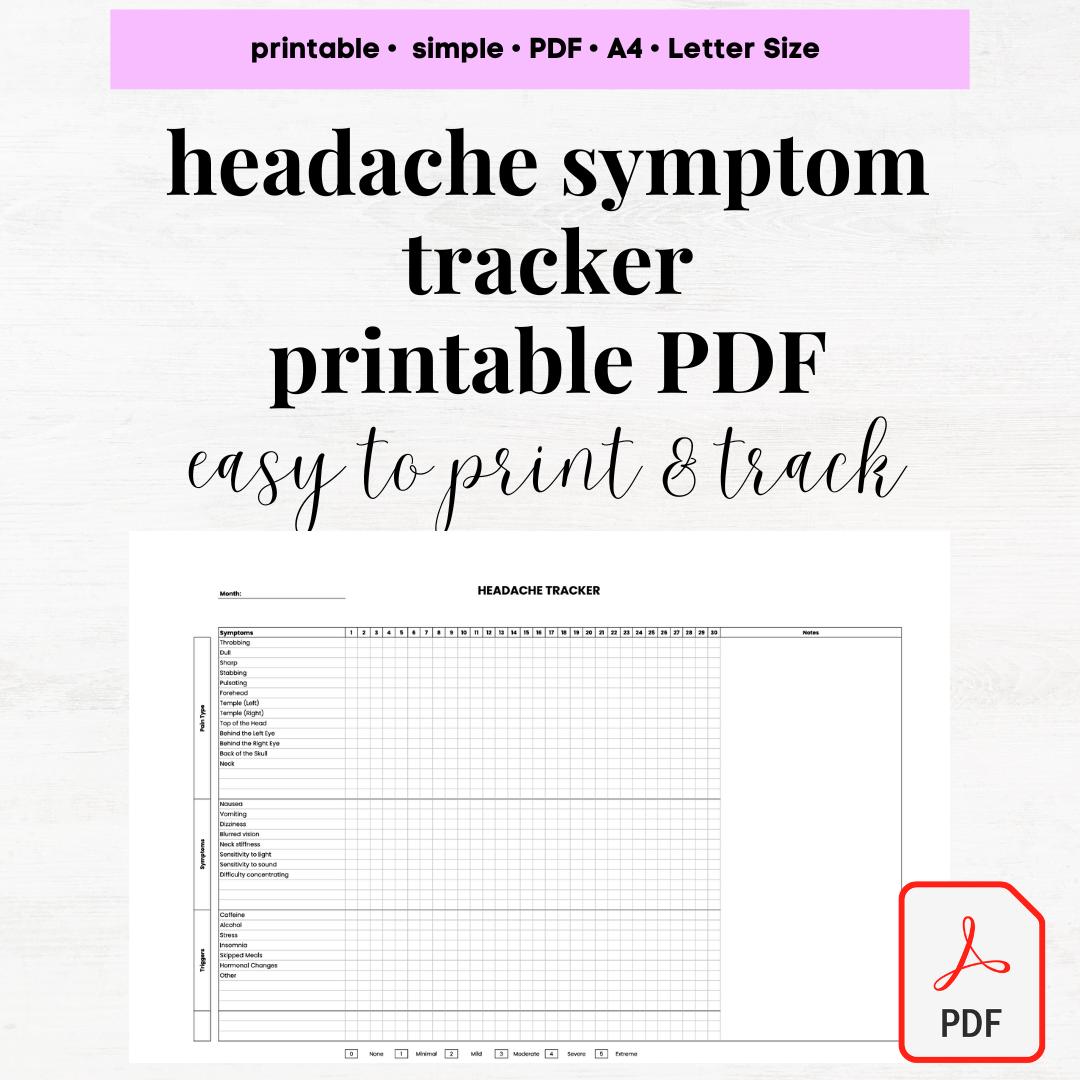 Headache Tracker Printable PDF Worksheet, Migraine Tracker, Chronic Pain Template, Headache ...