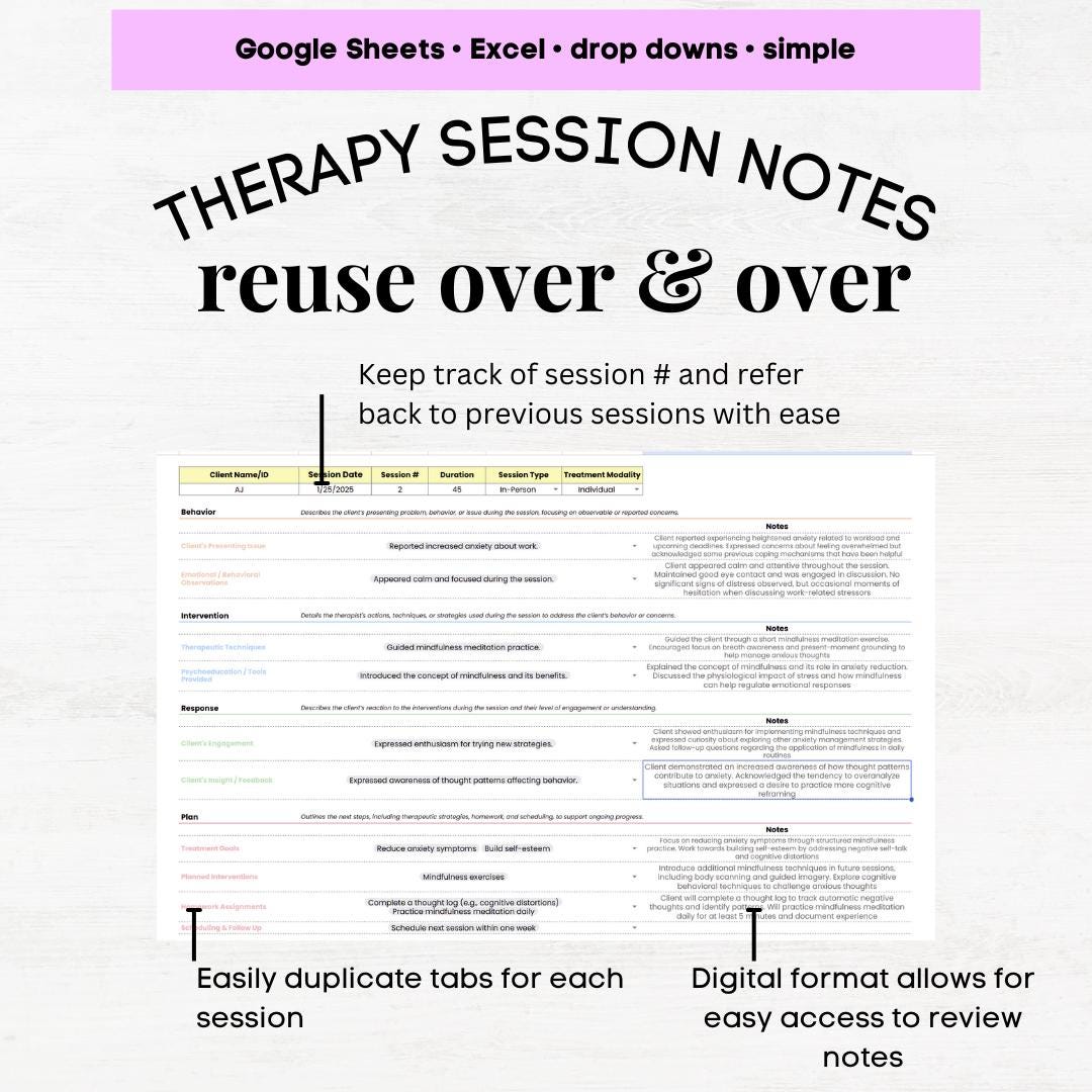 BIRP Therapy Progress Notes Template, Therapy Session Notes Template ...