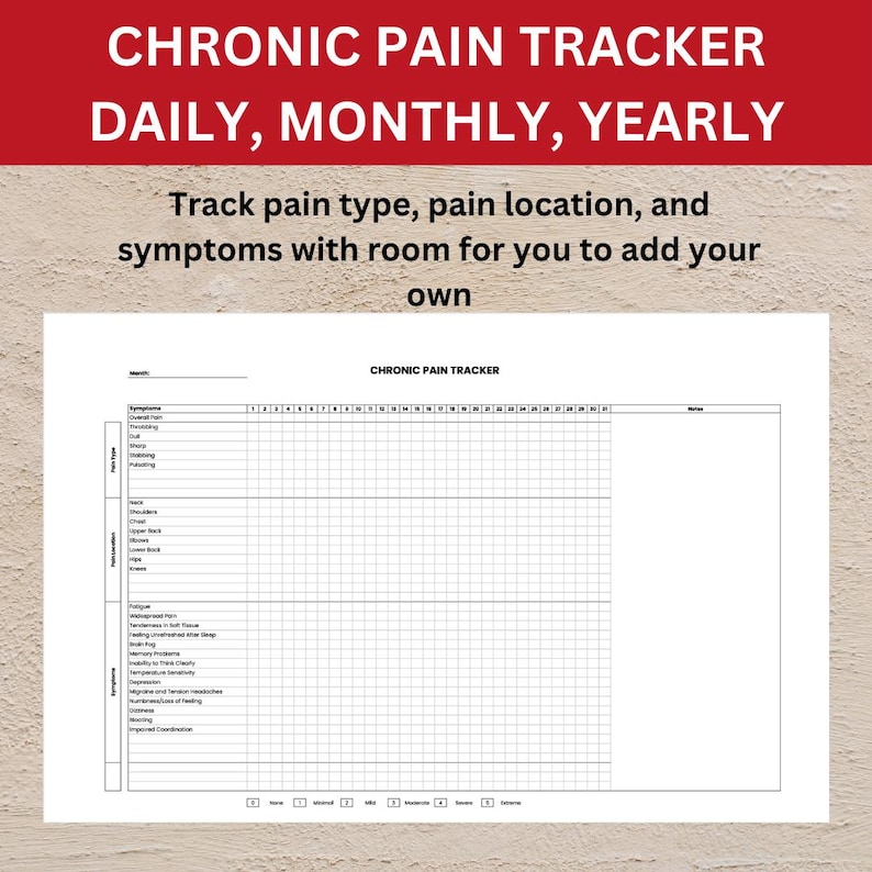 Chronic Pain Tracker Printable PDF Pain Management Tracker Chronic Pain ...