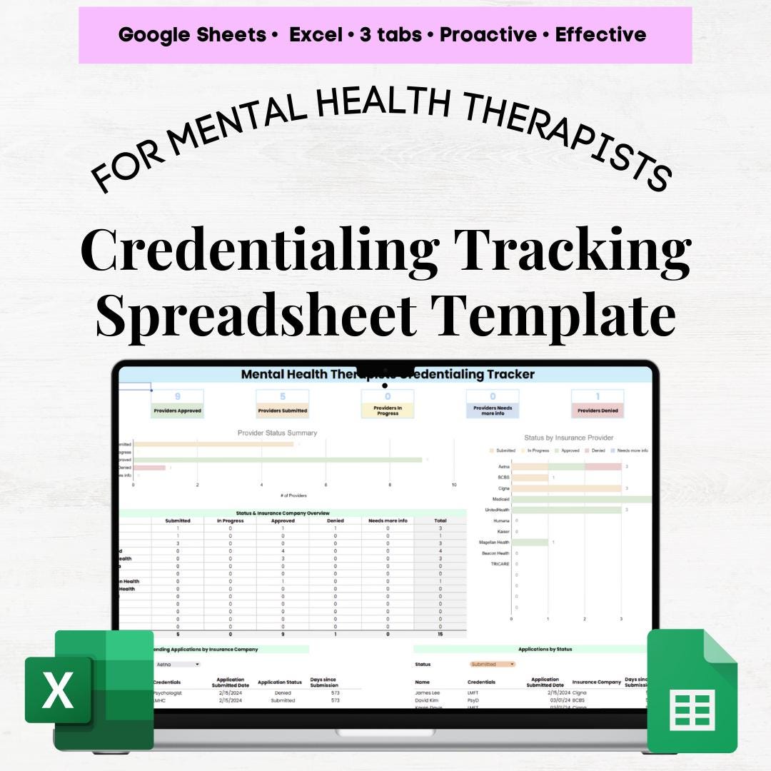 Credentialing Tracking Template, Therapist Tools, Credentialing ...