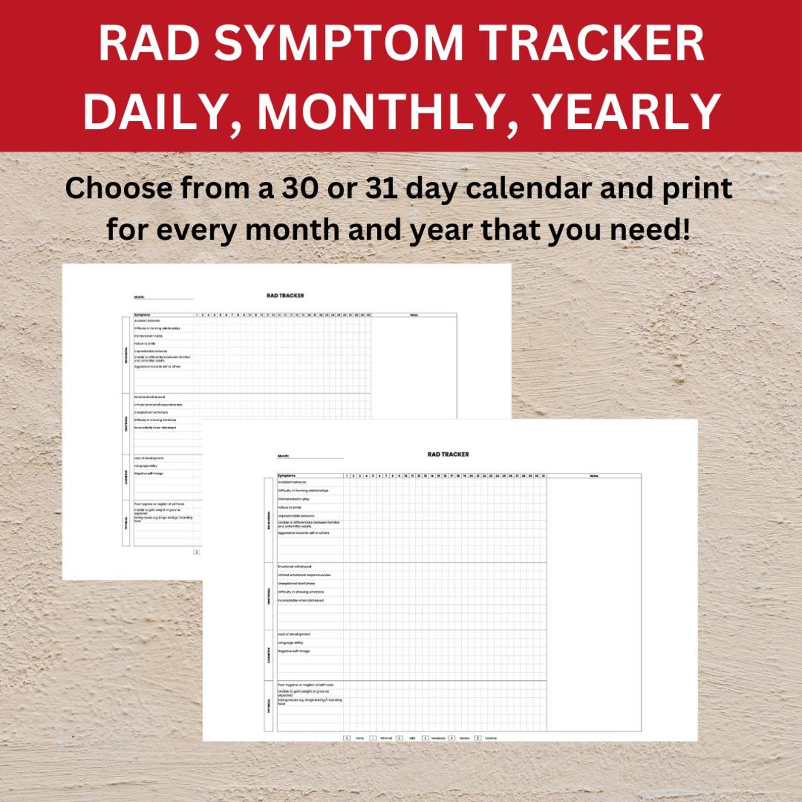 Reactive Attachment Disorder Symptom Tracker Printable PDF, RAD Child ...