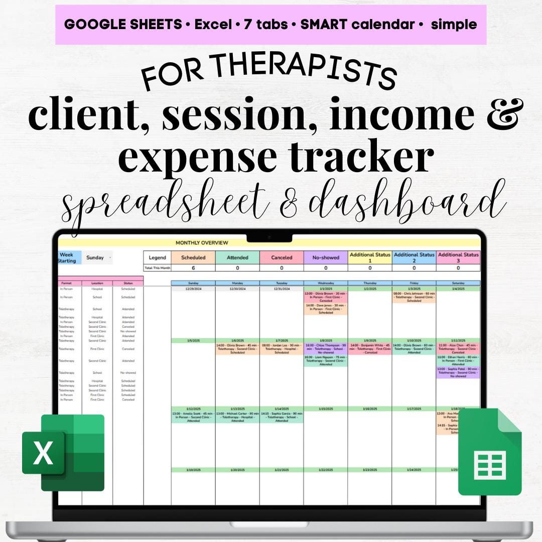 Therapist Bookkeeping, Client Tracker Therapy, Therapist Tracking ...