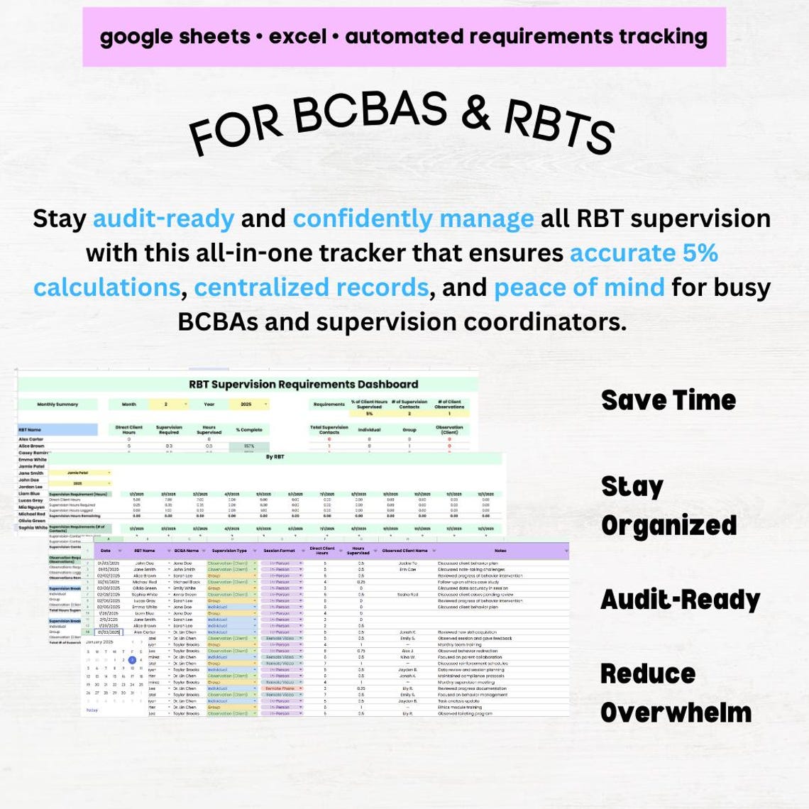BCBA RBT Supervision Log for Multiple Rbts, Bcba Therapist Aba, Rbt Aba ...