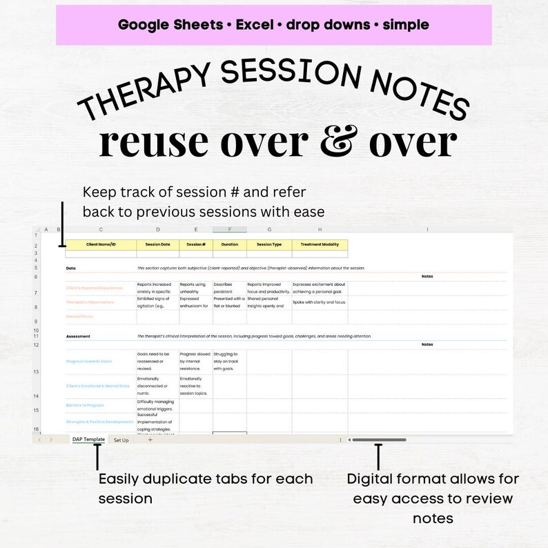 DAP Therapy Progress Note Template, DAP Notes Template, Counseling ...