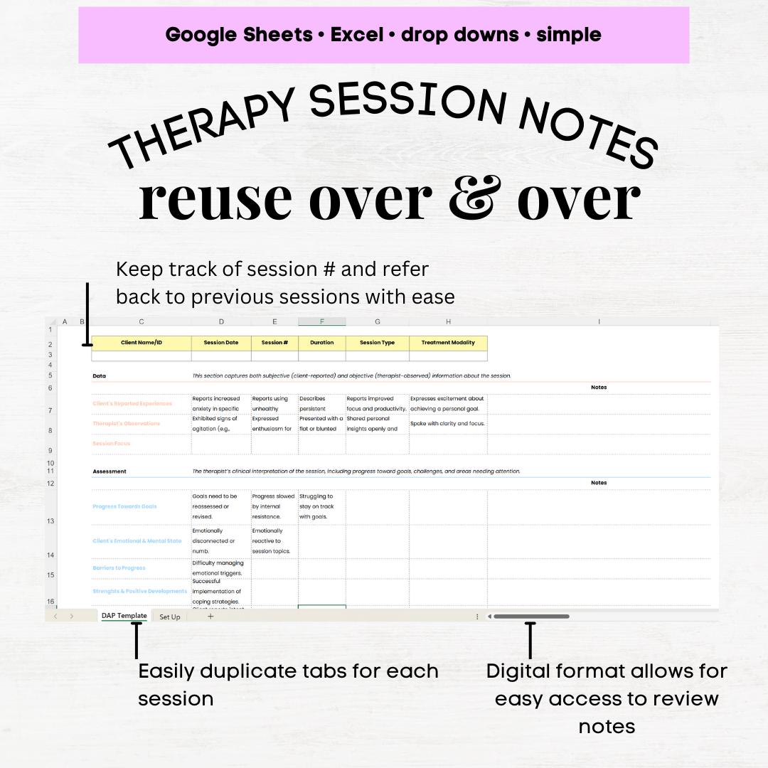 DAP Therapy Progress Note Template, DAP Notes Template, Counseling ...
