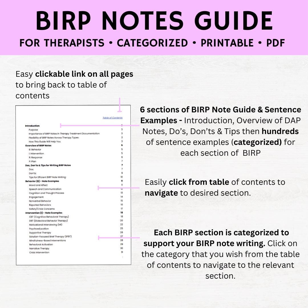 BIRP Note Cheat Sheet PDF, BIRP Note, Mental Health Therapy Notes ...