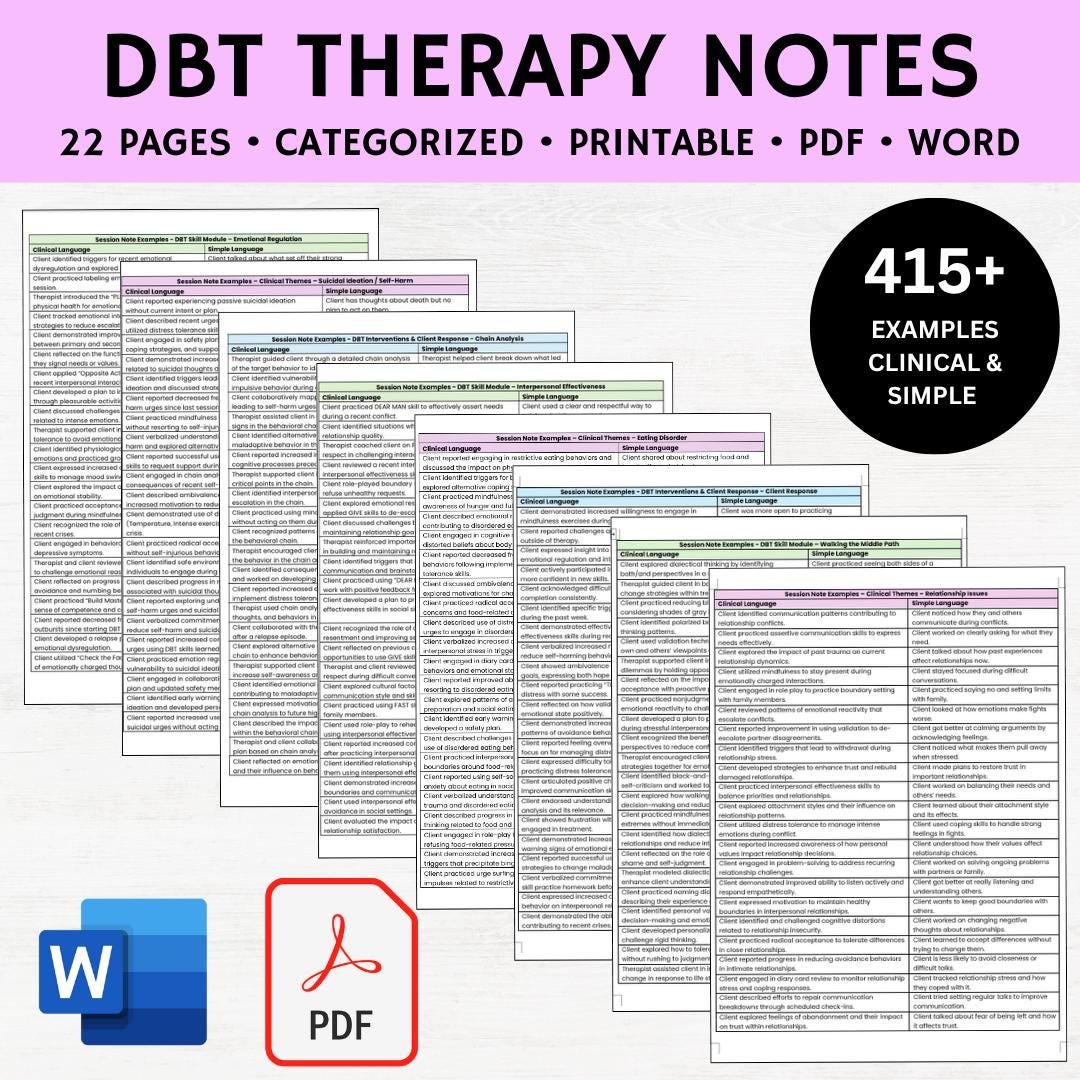 DBT Notes, Dbt Therapy Notes, DBT Progress Notes, DBT Session Notes ...