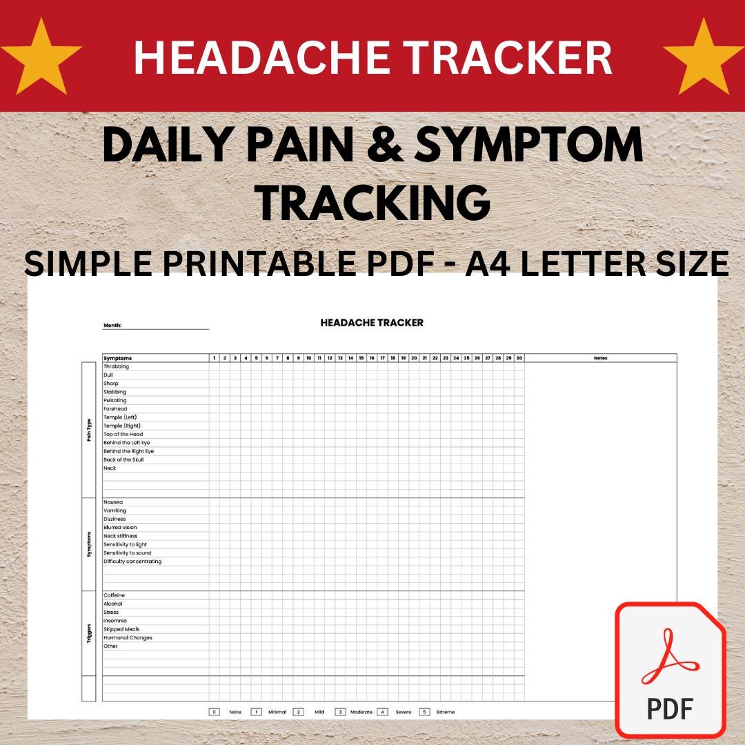 Headache Tracker Printable PDF Worksheet, Migraine Tracker, Chronic ...