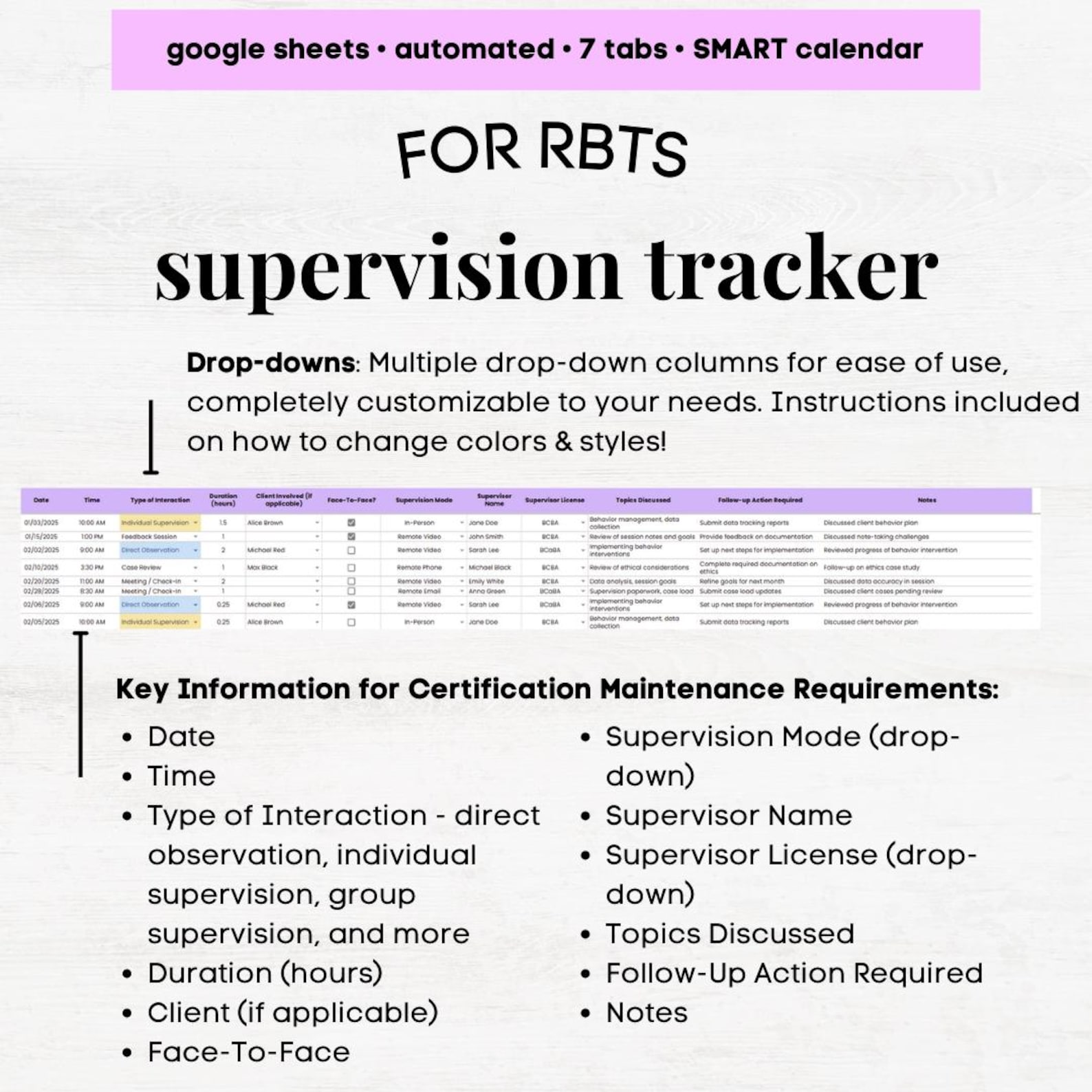 RBT Tracker, Client Supervision Log, Therapist Rbt, RBT Therapist, Rbt ...