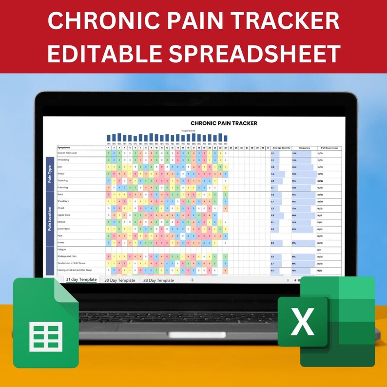 Chronic Pain Tracker Spreadsheet Excel Google Sheet Pain Management ...