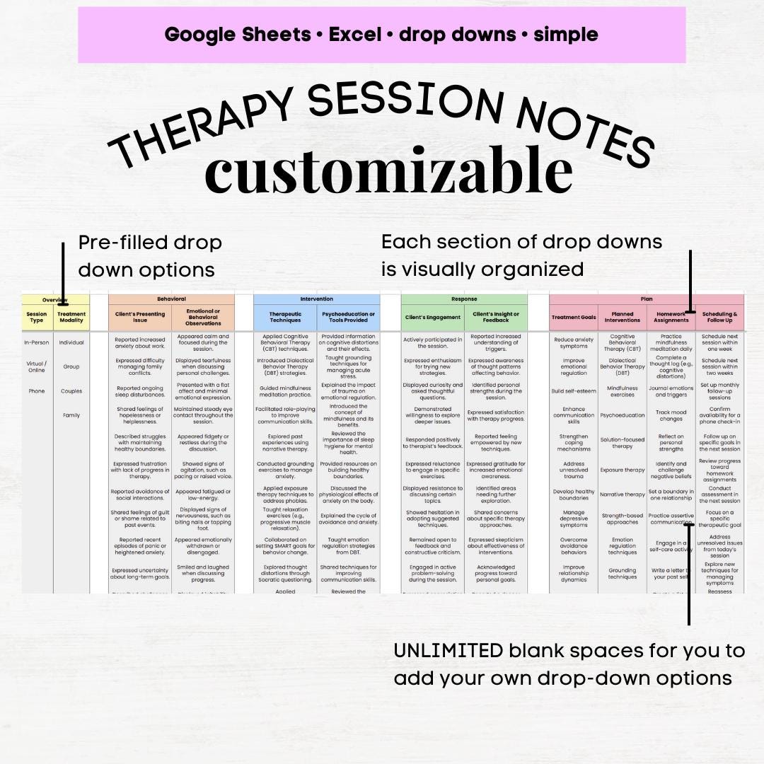 BIRP Therapy Progress Notes Template, Therapy Session Notes Template ...