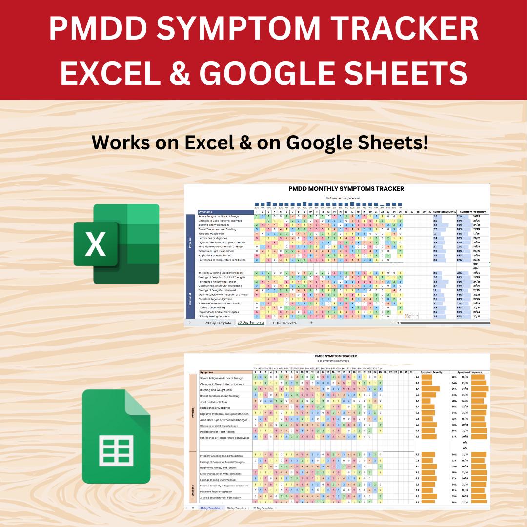 PMDD Symptom Tracker Excel Spreadsheet | Yearly Monthly Symptom Tracker ...