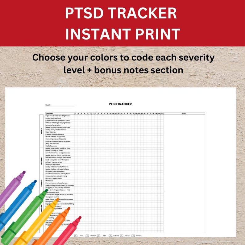 PTSD Tracker Printable PDF, Monthly Symptom Tracker, PTSD Worksheet ...