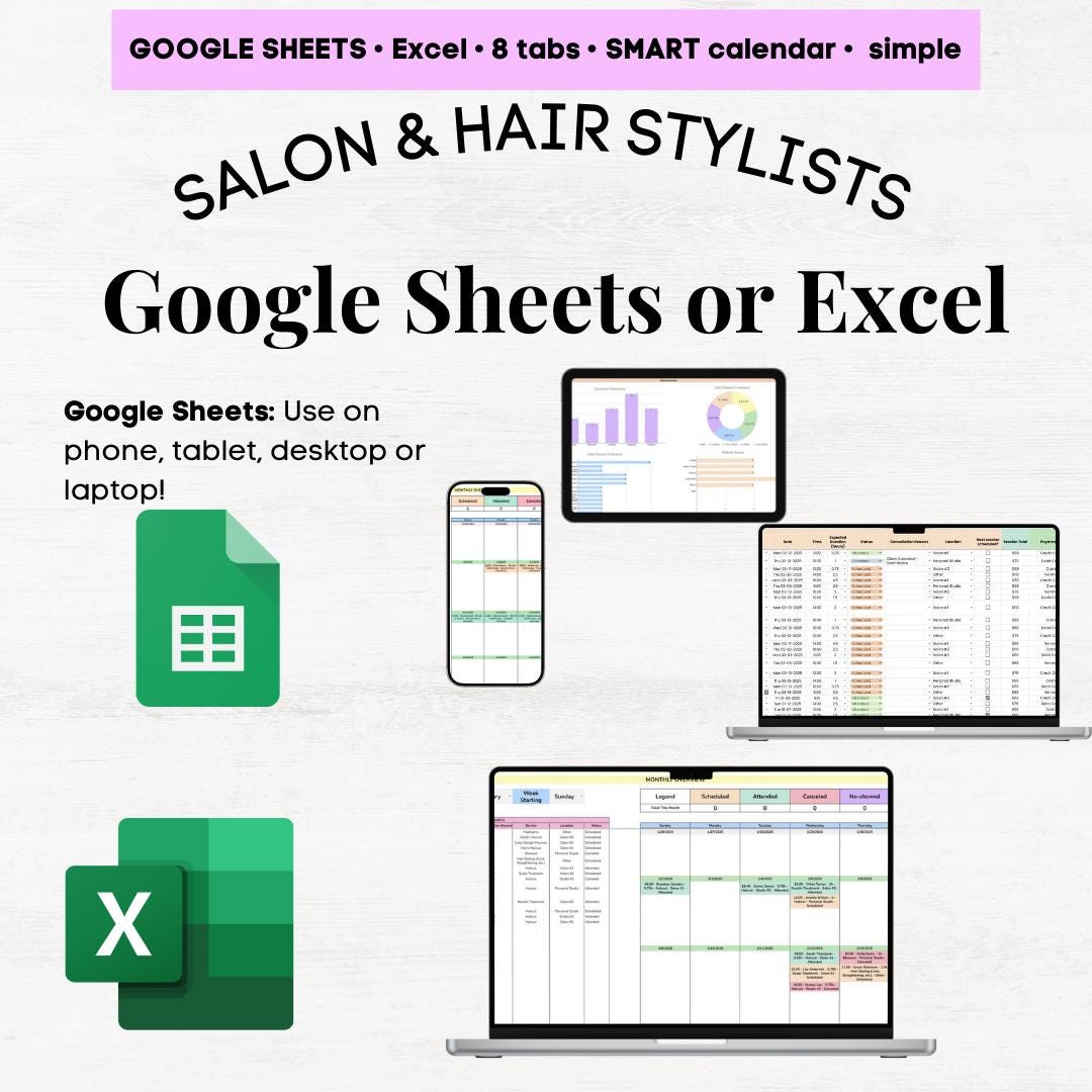 Salon Bookkeeping Scheduling Template, Scheduling Hair Stylist, Hair ...