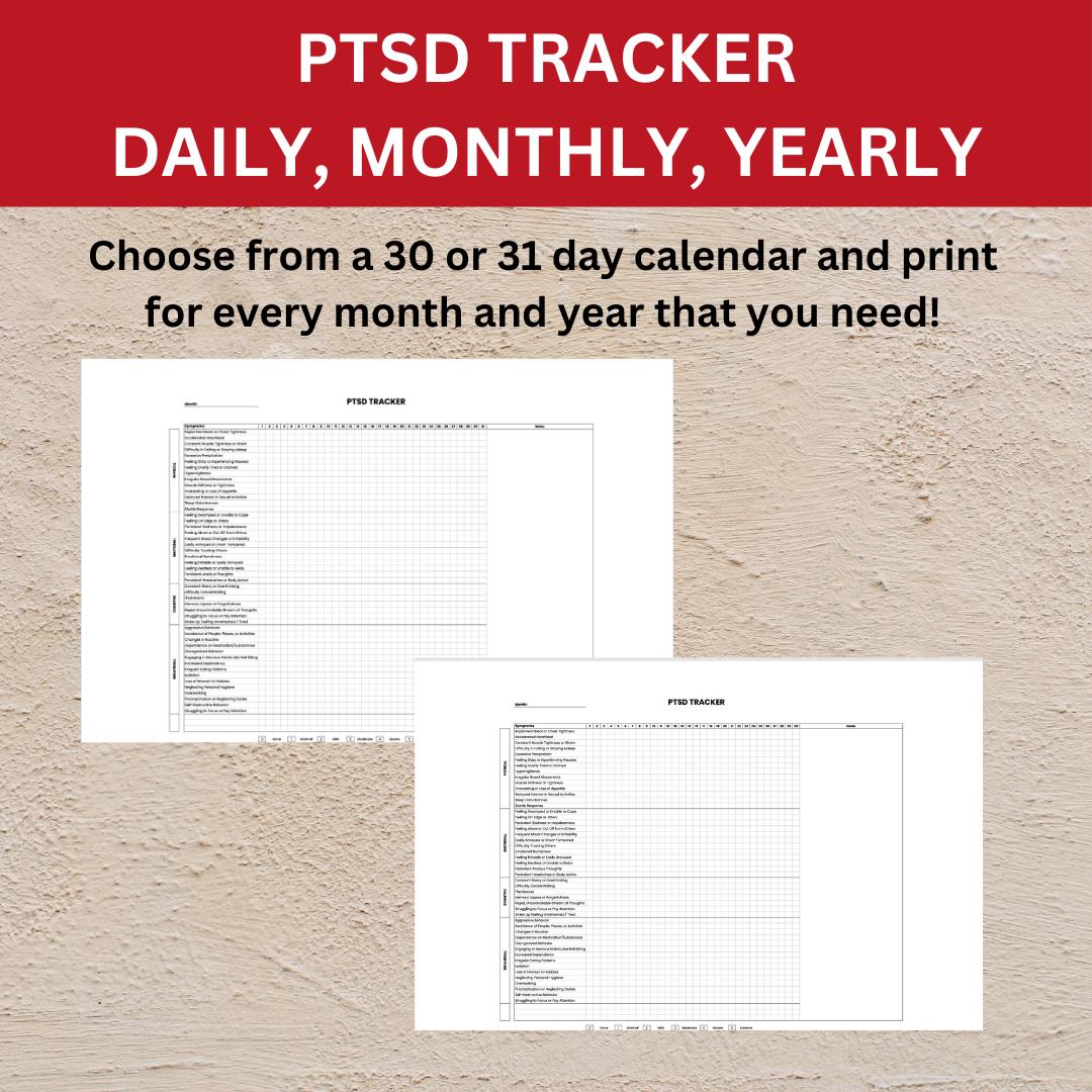 PTSD Tracker Printable PDF, Monthly Symptom Tracker, PTSD Worksheet ...