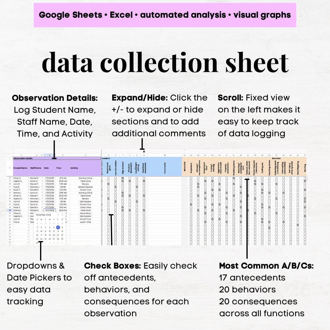Functional Analysis ABA, ABC Data Sheet Editable, ABC Analysis Aba, Aba Assessment Aba, Fba Data ...
