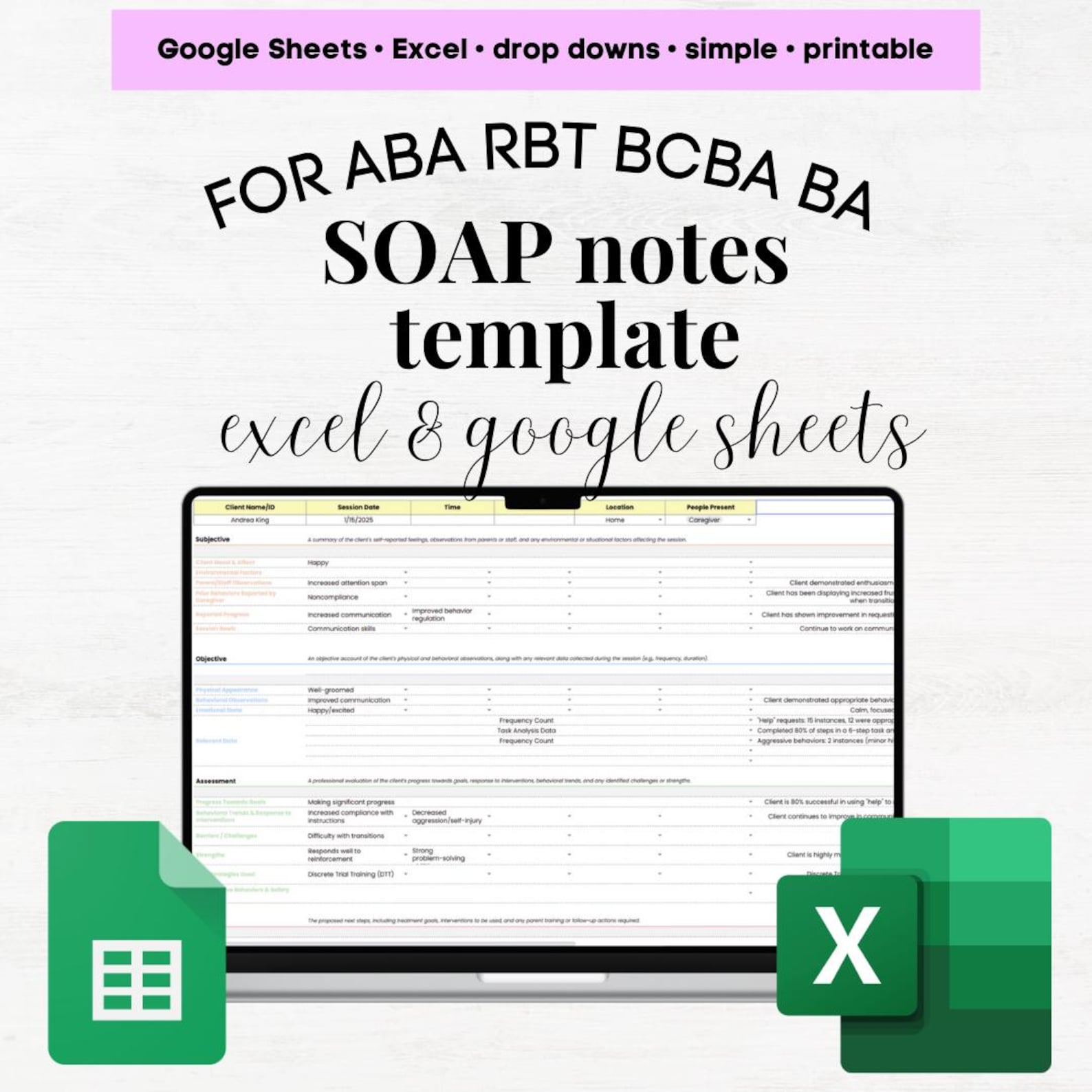 ABA SOAP Note Template, Aba Progress Note Template, Aba Session Note ...