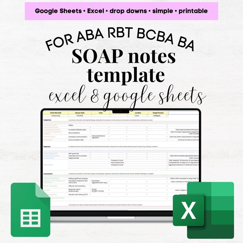 ABA SOAP Note Template, Aba Progress Note Template, Aba Session Note ...