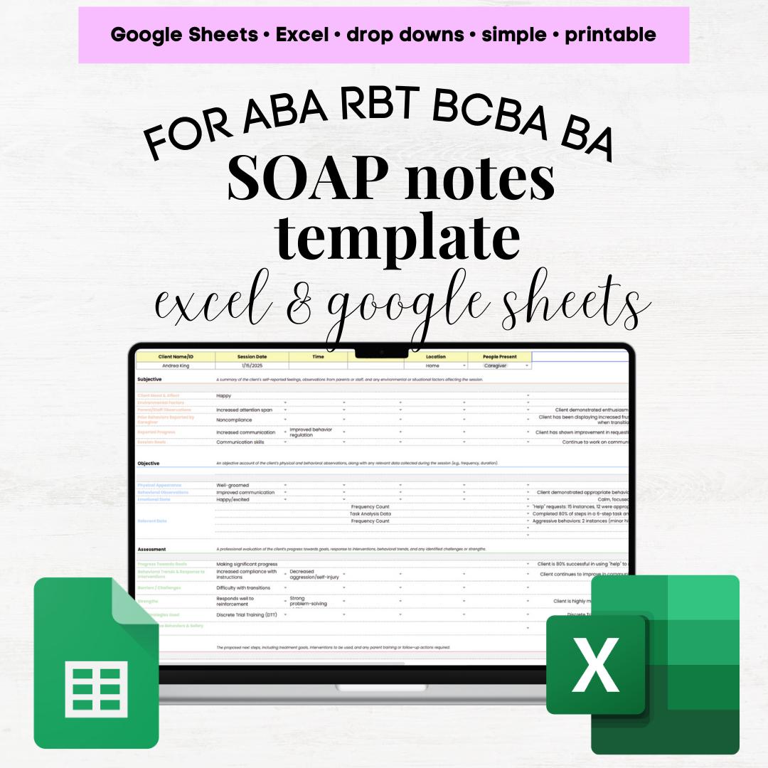 ABA SOAP Note Template, Aba Progress Note Template, Aba Session Note ...