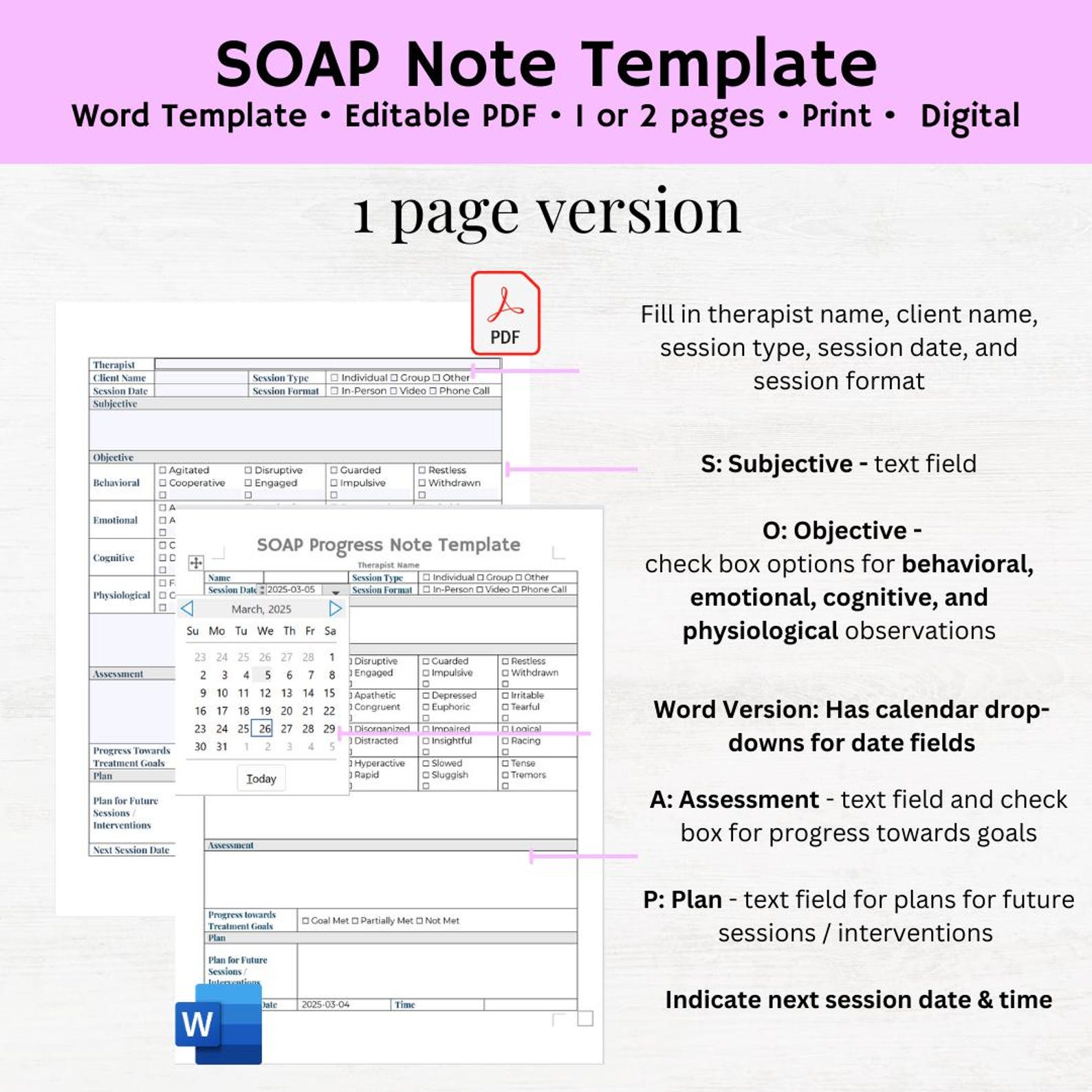 SOAP Note Therapy Editable PDF Template, Soap Notes Template, Digital ...