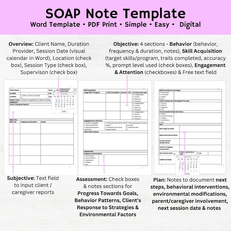 Aba Bcba Rbt SOAP Note Template, RBT Notes, ABA Notes, Aba Session Note ...