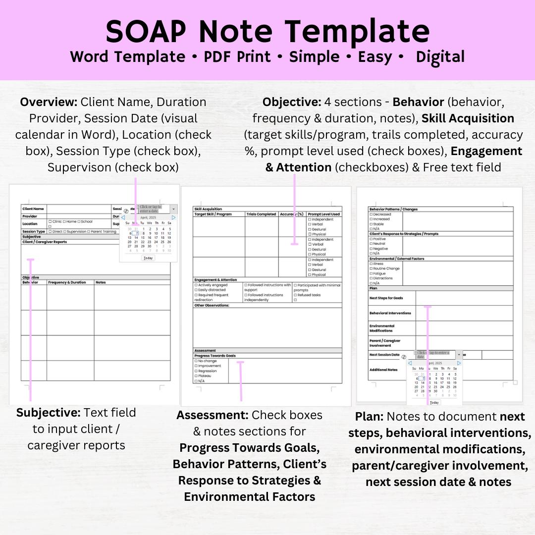 Aba Bcba Rbt SOAP Note Template, RBT Notes, ABA Notes, Aba Session Note ...