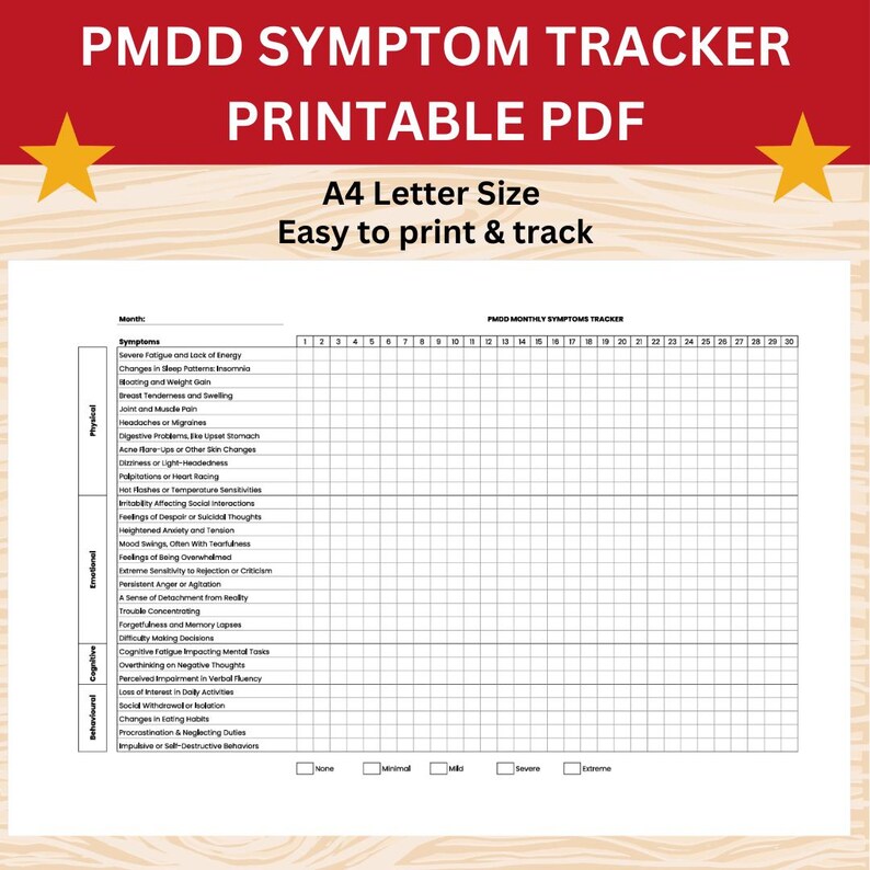 PMDD Symptom Tracker | PMDD Awareness | Monthly Symptom Tracker ...