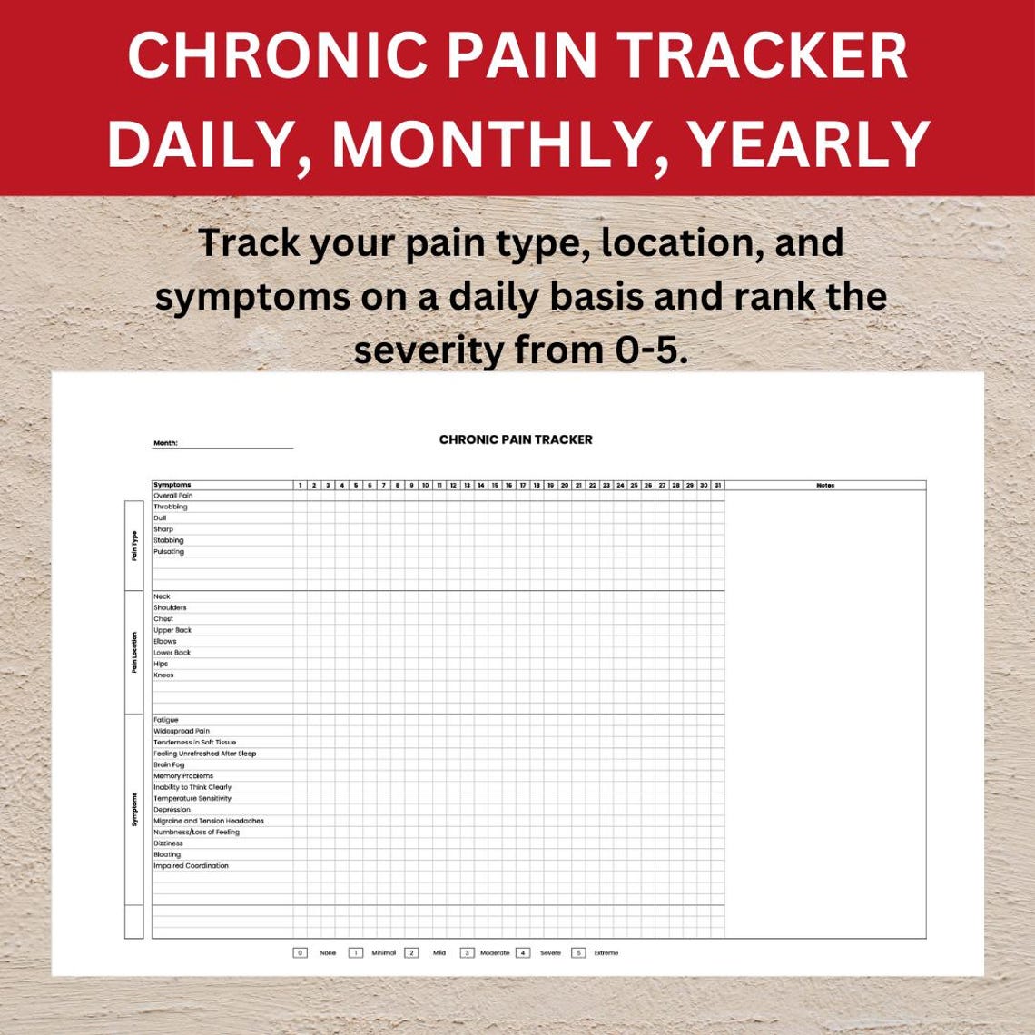 Chronic Pain Tracker Printable PDF Pain Management Tracker Chronic Pain ...