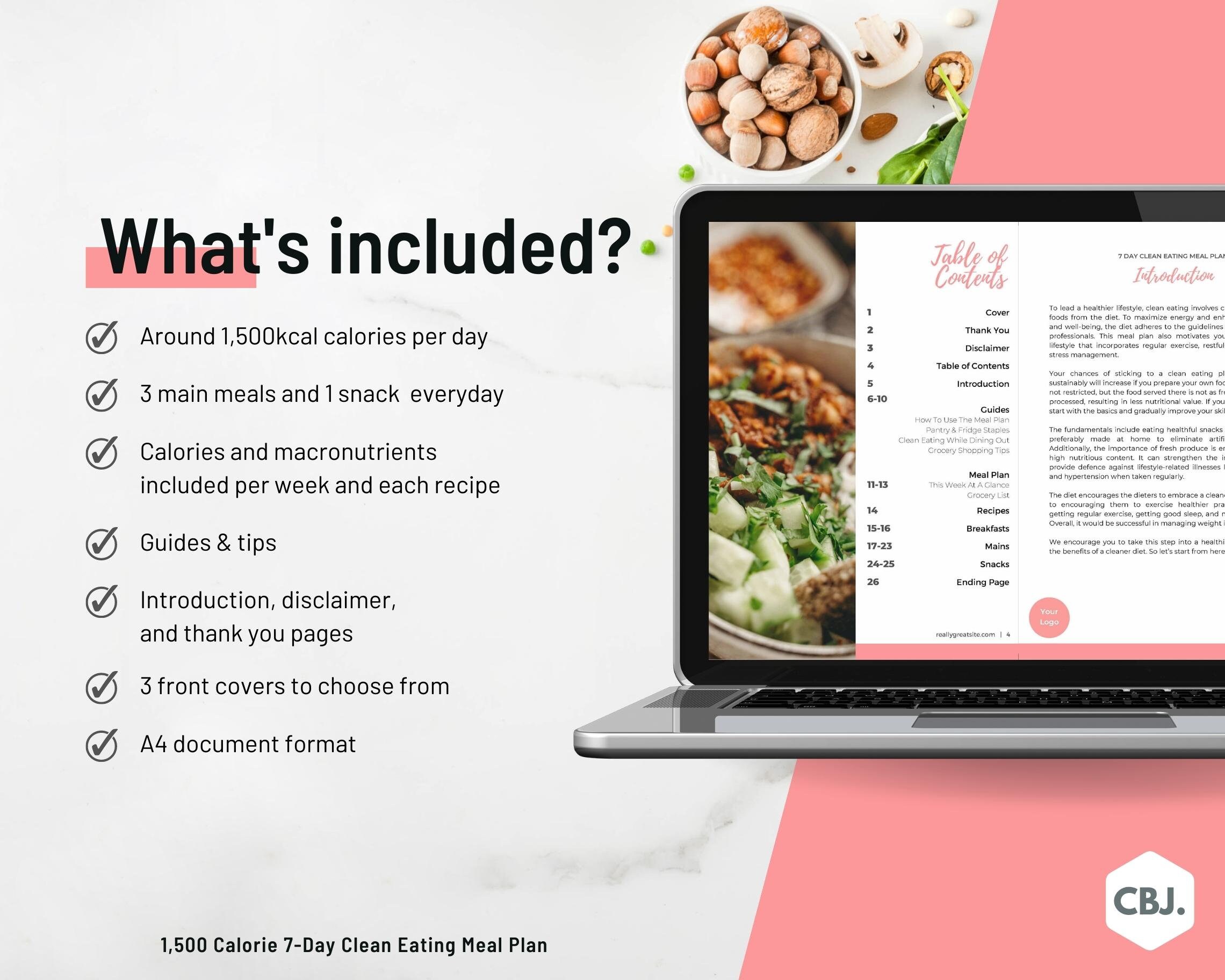 1500 Calorie 7-day Clean Eating Meal Plan Printable Template Healthy ...