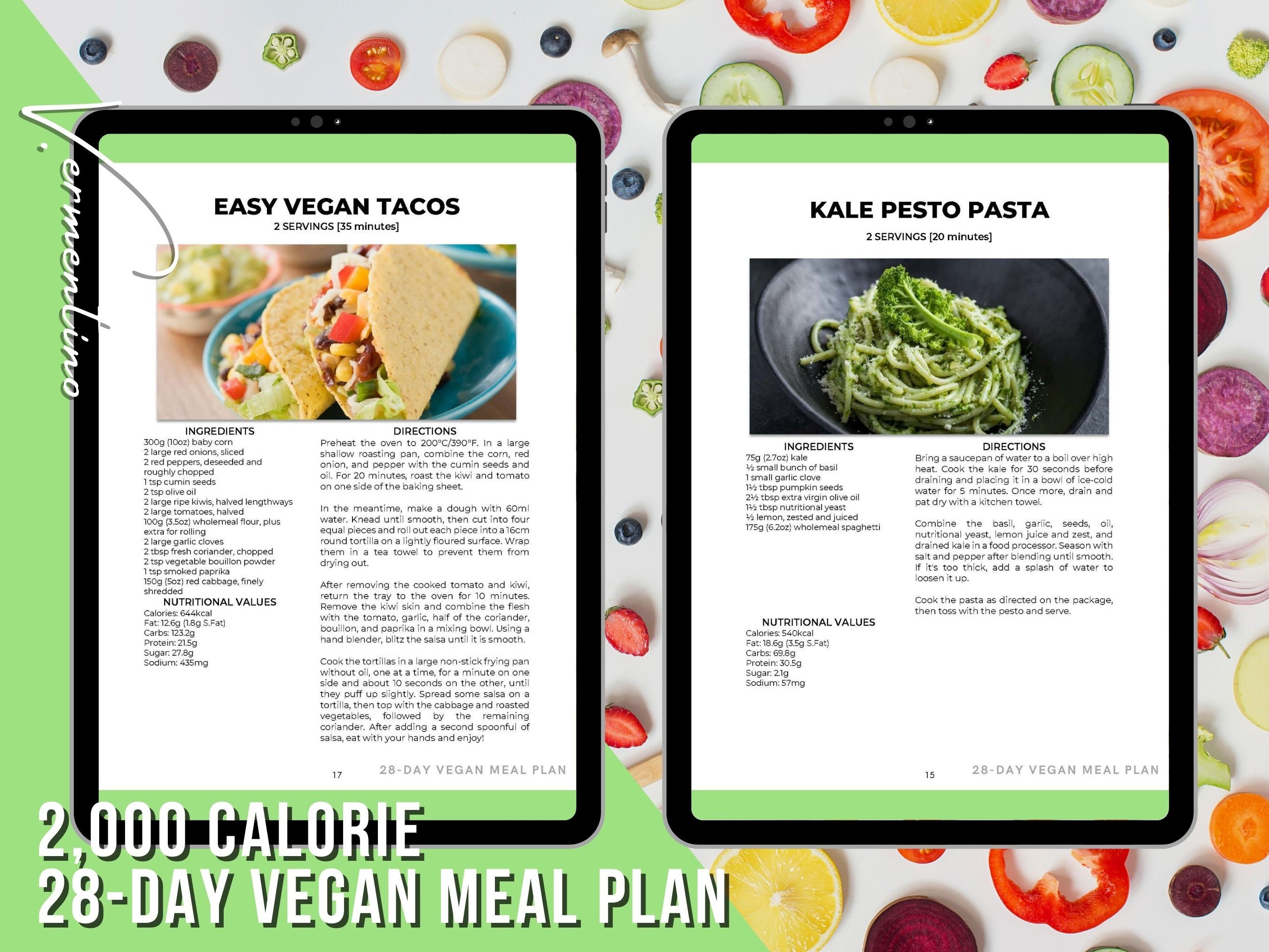 28-day 2,000 Calorie Vegan Meal Plan Easy to Prepare Nutritious ...