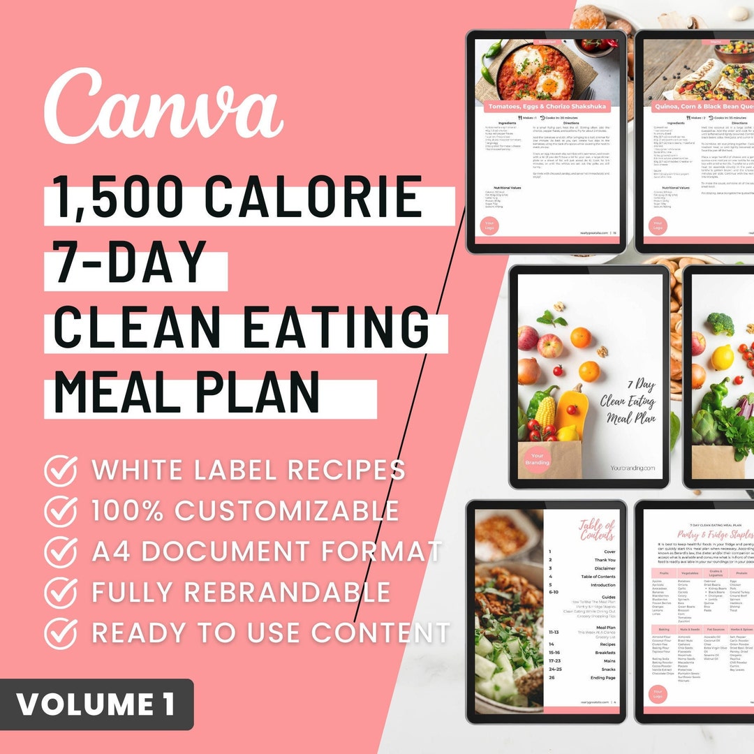 1500 Calorie 7-day Clean Eating Meal Plan Printable Template Healthy ...