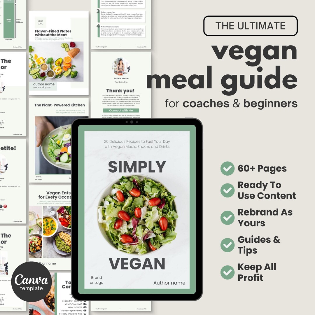 Vegan Meal Plan Template Diet Guide, Canva Editable Plant-based Recipes ...