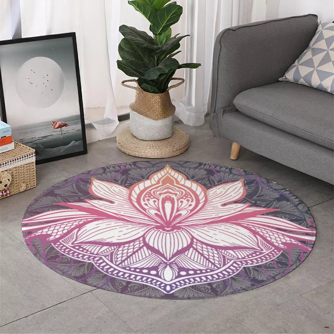 Lotus Mandala Round Area Rug - Etsy