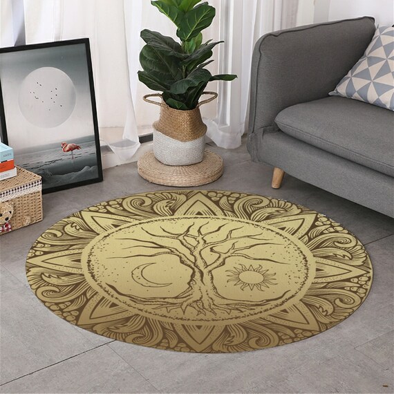 Golden Tree of Life Yggdrasil Round Area Rug | Etsy
