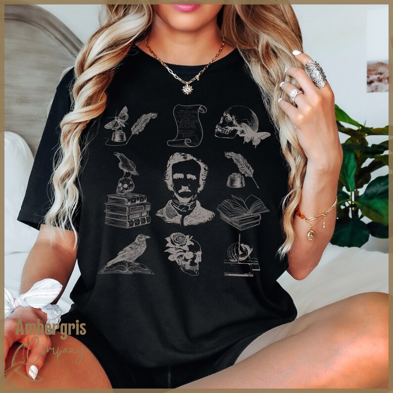Edgar Allan Poe Poet Shirt Dark Academia Clothing Light Bookish Indie Literature Alt Indie ...