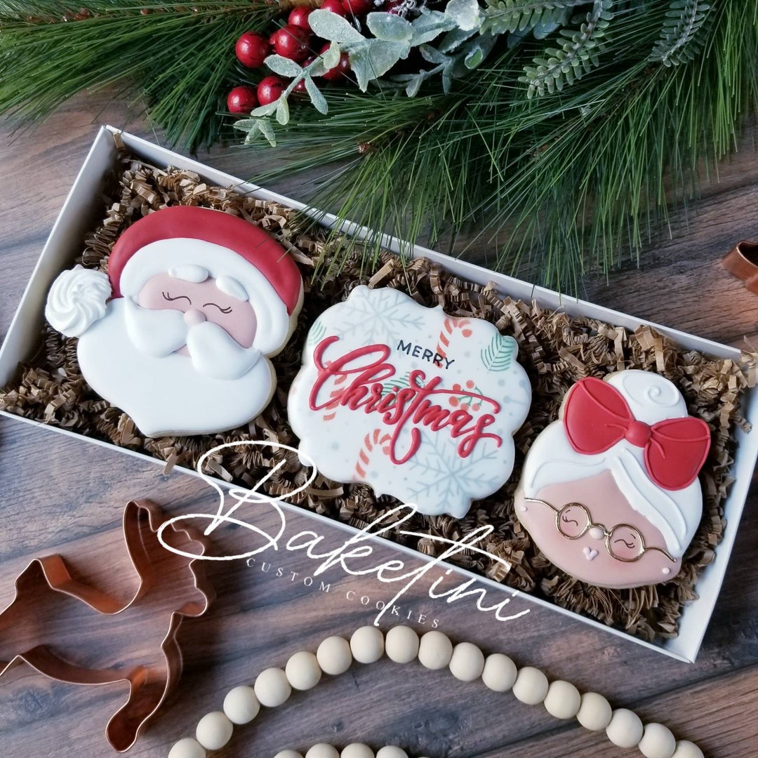 Merry Christmas 3pc Cookie Gift Set Holiday Gift Box Santa and Mrs ...