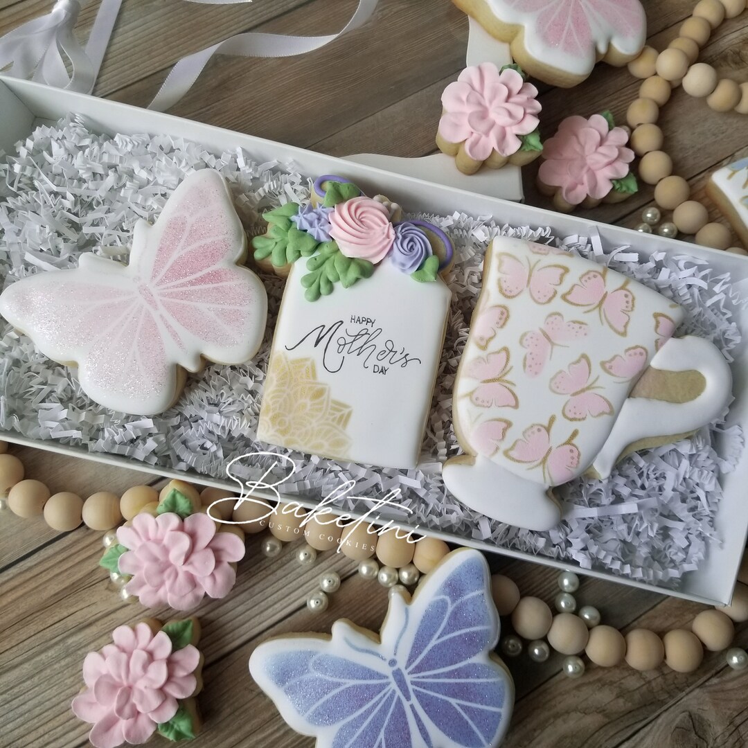 Mother's Day Butterfly Cookie Gift Set Butterflies Tea Cup Floral Gift ...