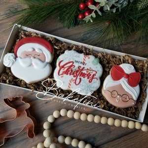 Merry Christmas 3pc Cookie Gift Set Holiday Gift Box Santa and Mrs ...