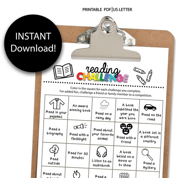 Kids Reading Challenge Book BINGO - Etsy