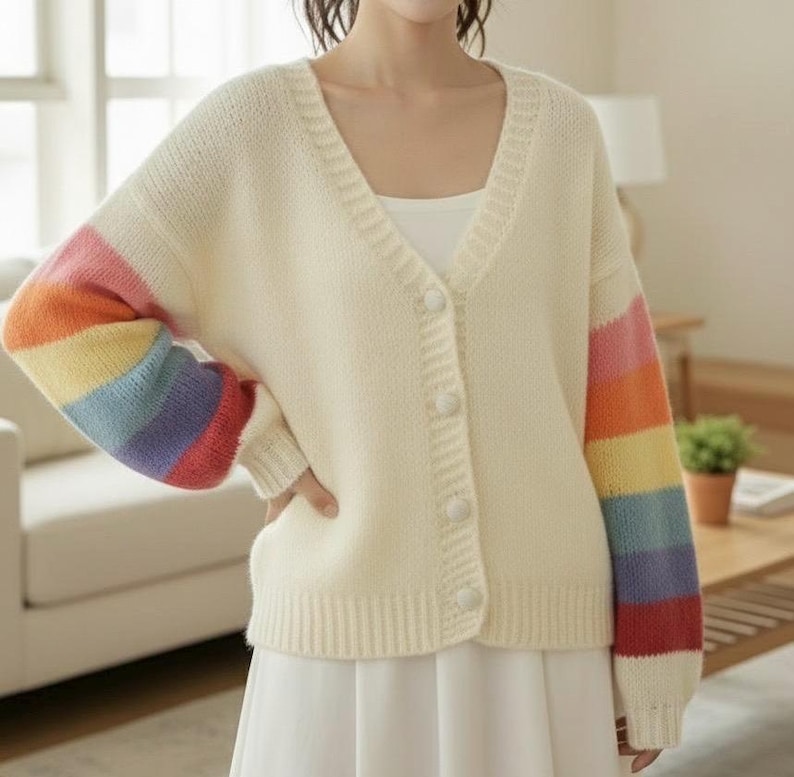 Women’s Rainbow Color Oversized Cardigan Sweater Button Down Sweater - Etsy