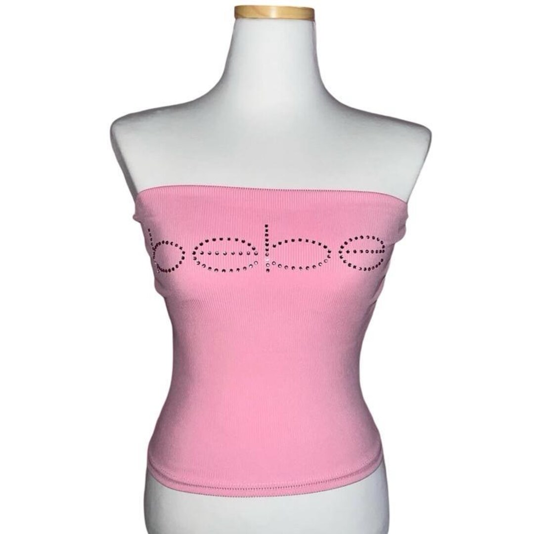 Pink Bebe Tube Top Pink Bebe Rhinestones Tops Y2K Rhinestone Crop Tee ...