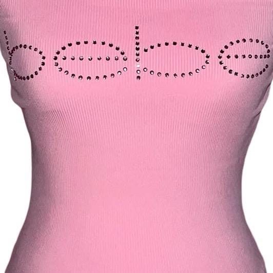 Pink Bebe Striped Tube Top Pink Bebe Rhinestones Y2K Rhinestone Crop ...
