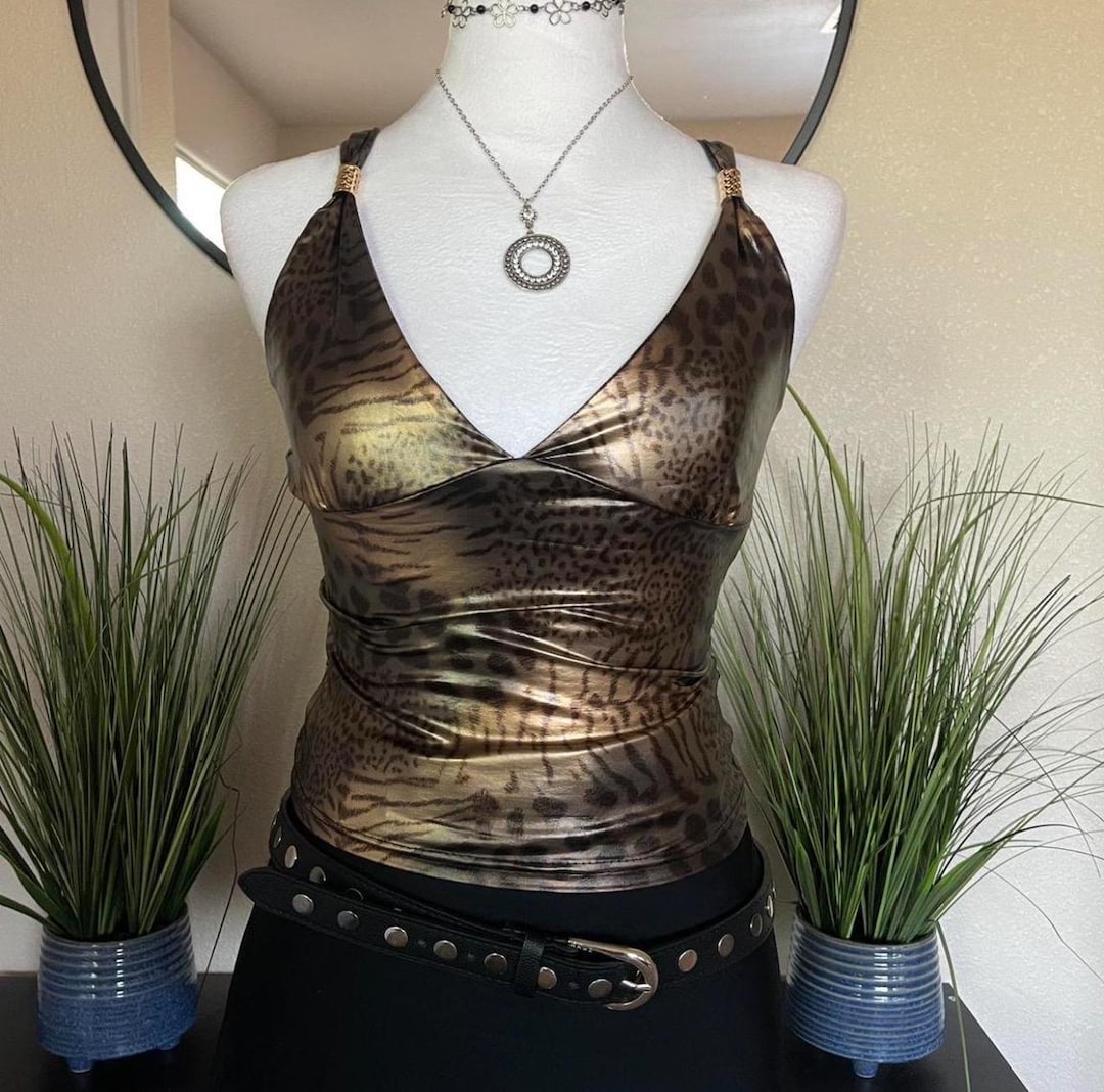 Chic Leopard Print Crop Top Beautiful Y2k Vintage Backless Gold ...