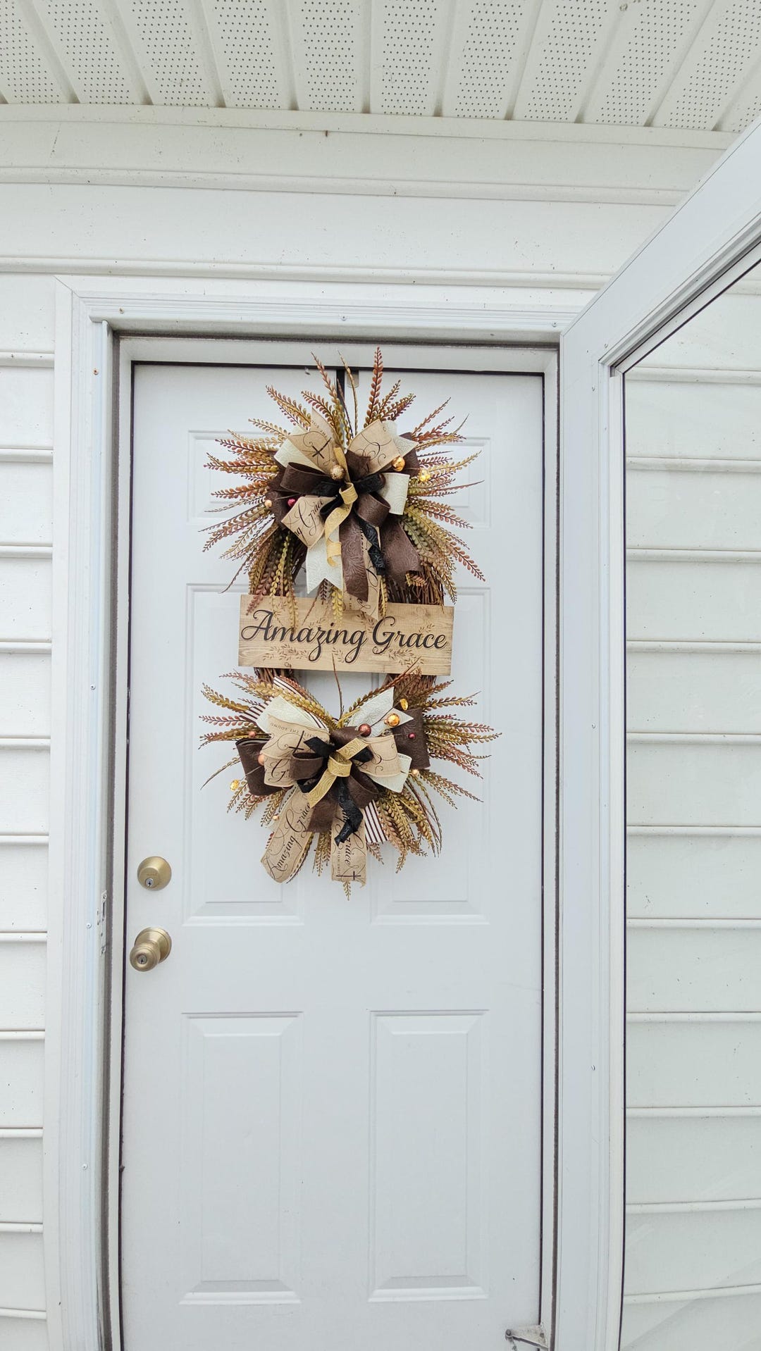Rustic Amazing Grace Wreath – Grapevine Door Decor With Burlap Ribbons ...