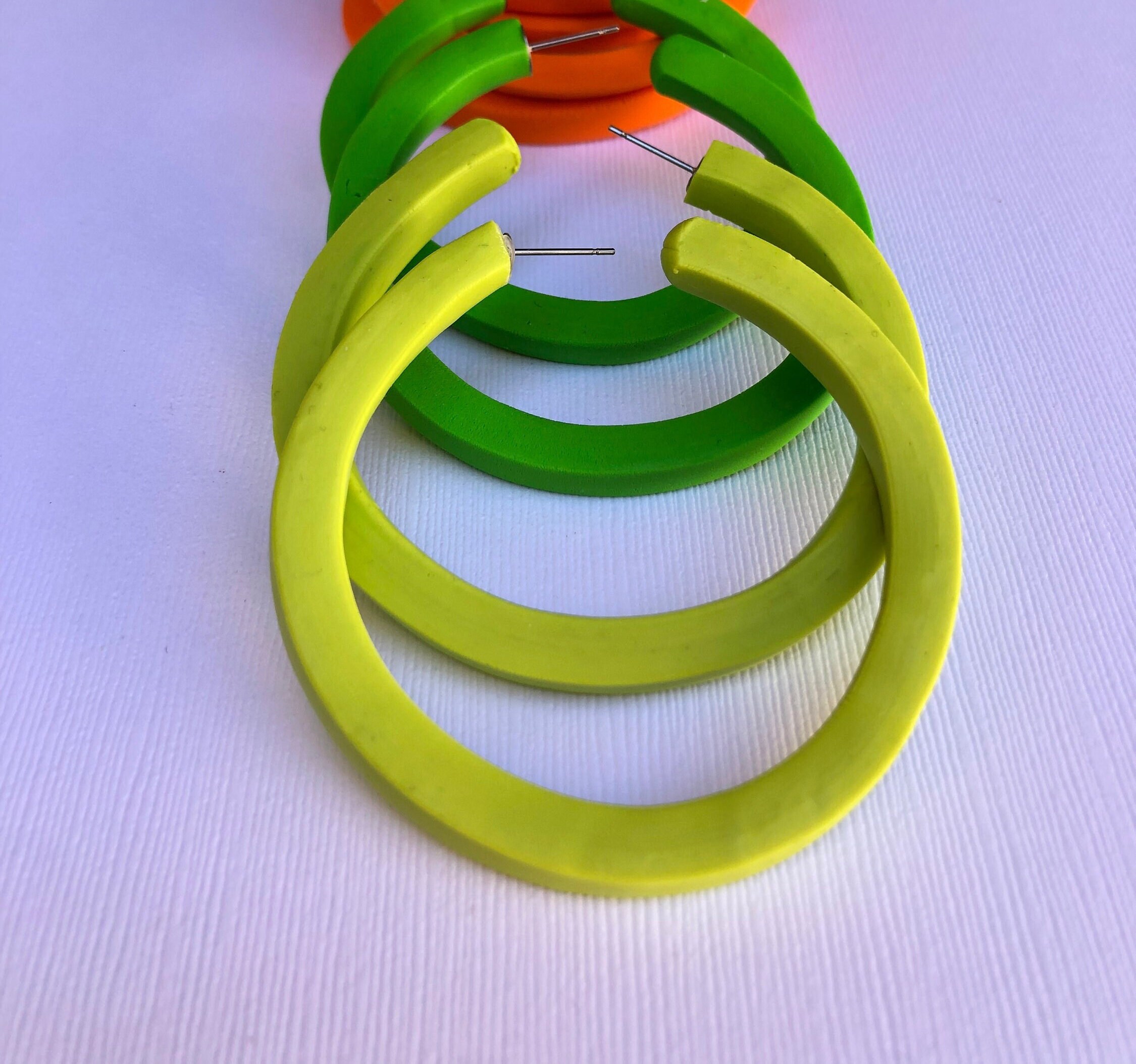 Large Retro Neon Lime Green Square Hoops /summer Polymer Clay Hoops ...