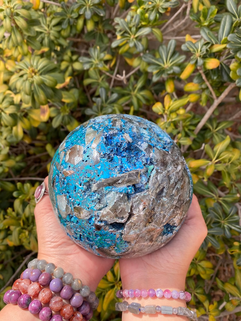 6 Pound Quantum Quattro Sphere, Druzy Crystal Sphere, Malachite ...