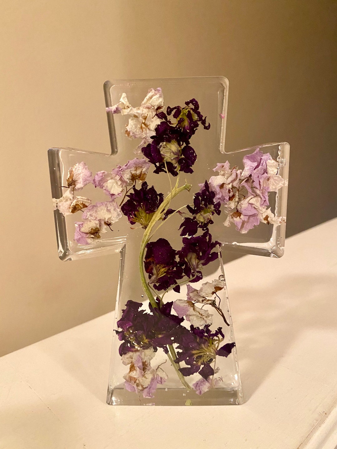 Memorial Cross Keepsake, Free Standing Cross Plaque, Epoxy Resin ...