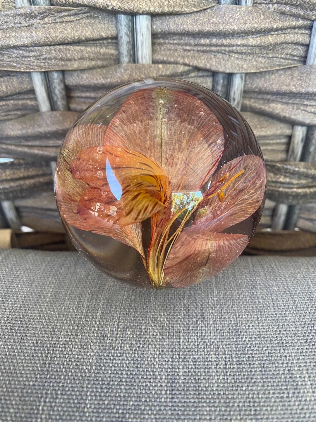 Orange Lily Standing Orb, Flower Paperweight, Dried Flowers, Mom Gifts ...