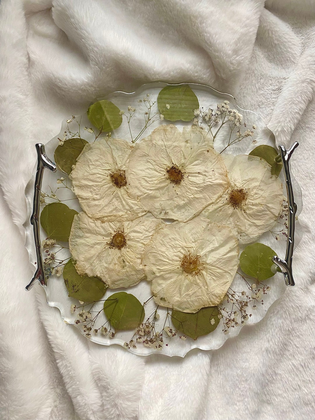 Custom Geode Round Tray, Pressed Bouquet Flowers in a Tray, Decorative ...