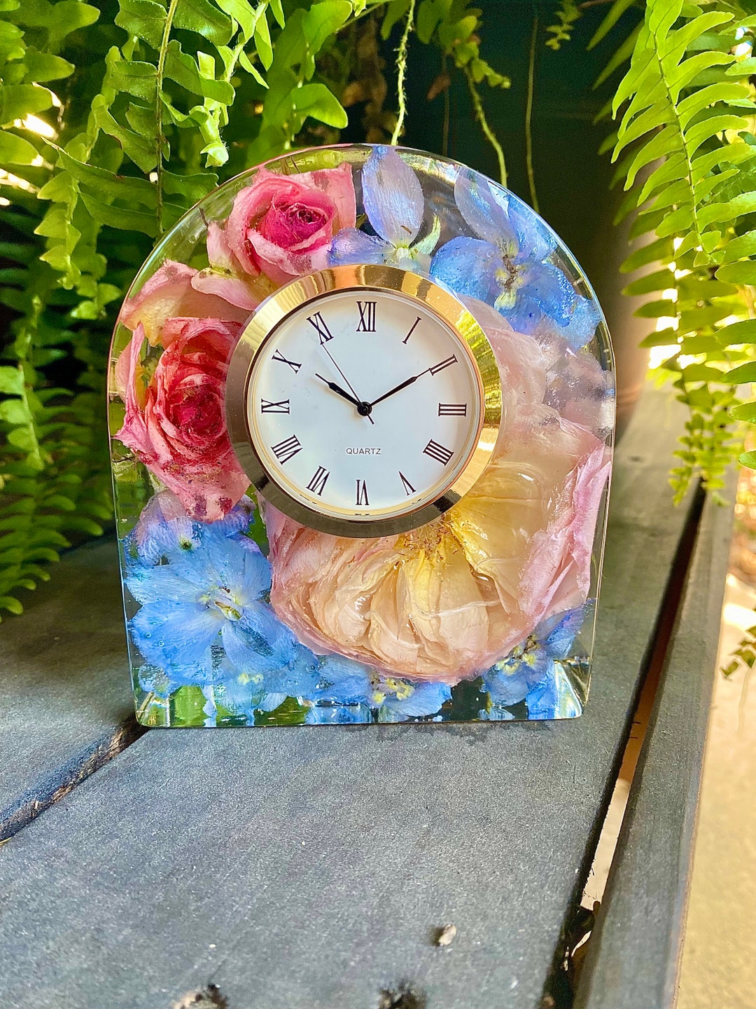 Custom Bouquet Preservation, Mantle Clock With Dried Flowers, Funeral ...